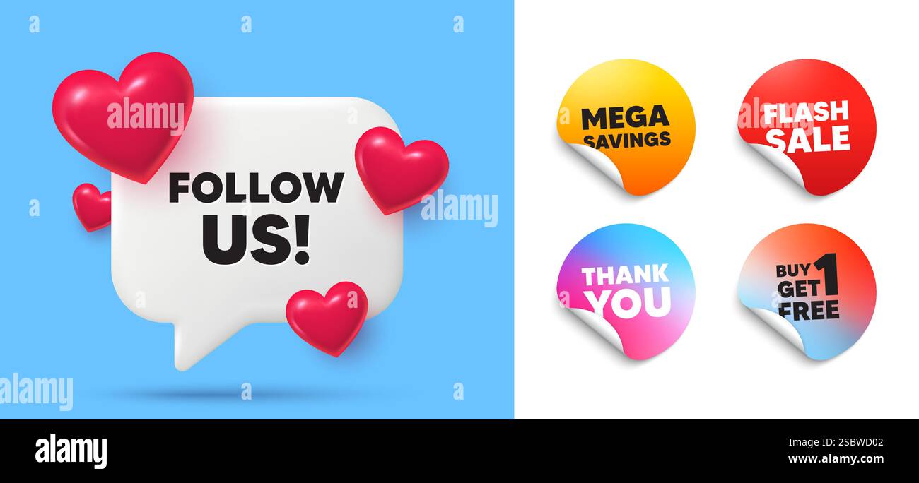 Follow us tag. Special offer sign. Speech bubble, sticker tags. Vector ...