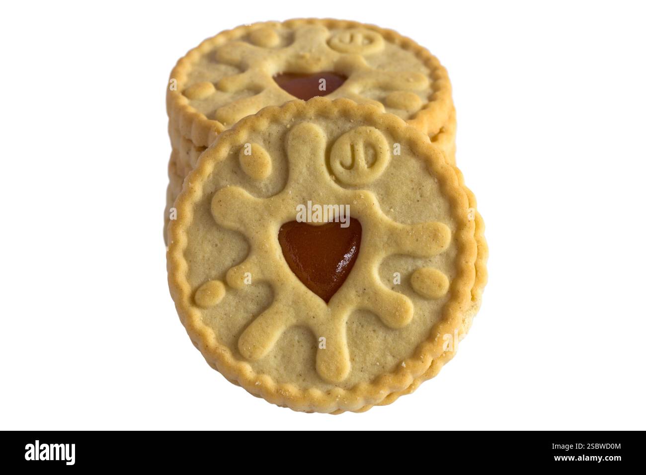 Strawberry flavour Jammie Dodgers biscuits isolated on white background ...