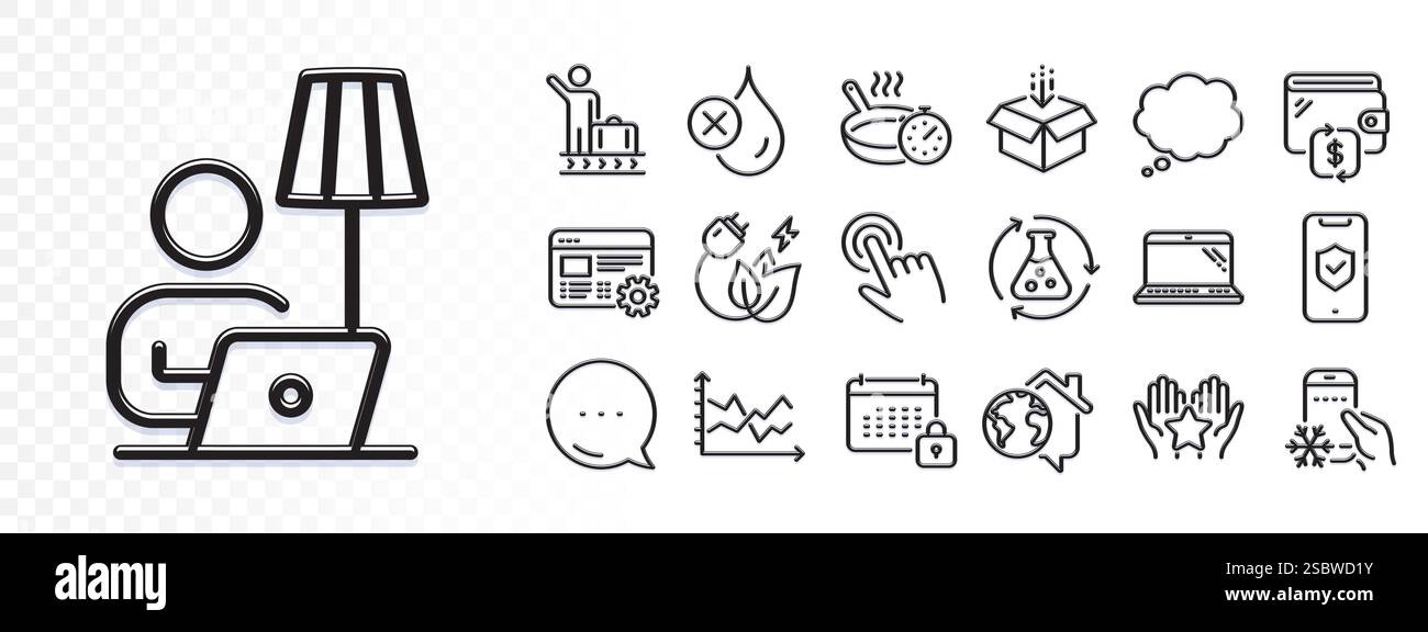 Comic message, Wallet and Laptop line icons for web app. Pictogram icon ...