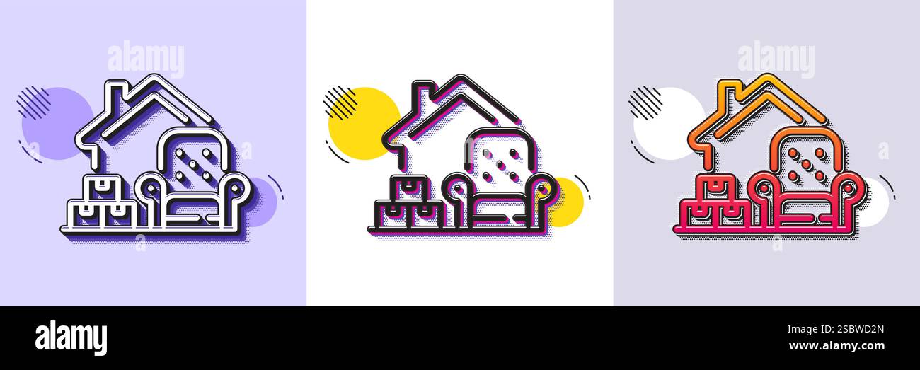 Packing things line icon. Home moving sign. Halftone dotted pattern ...