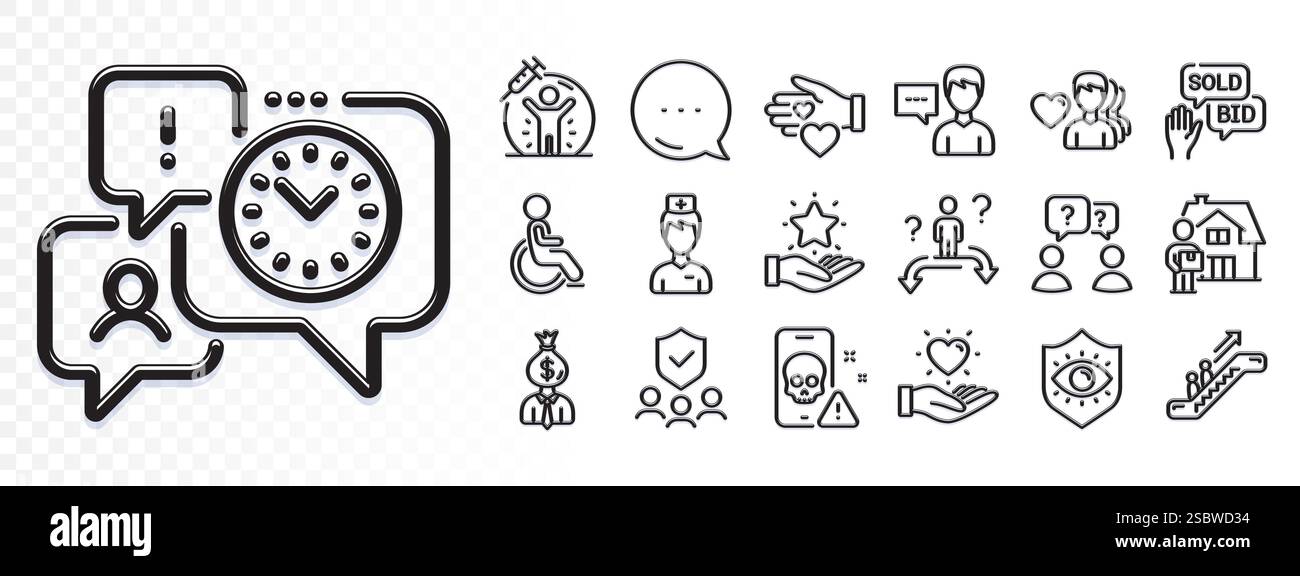 Time management, Hold heart and Escalator line icons for web app. Pictogram icon. Glare of light ...