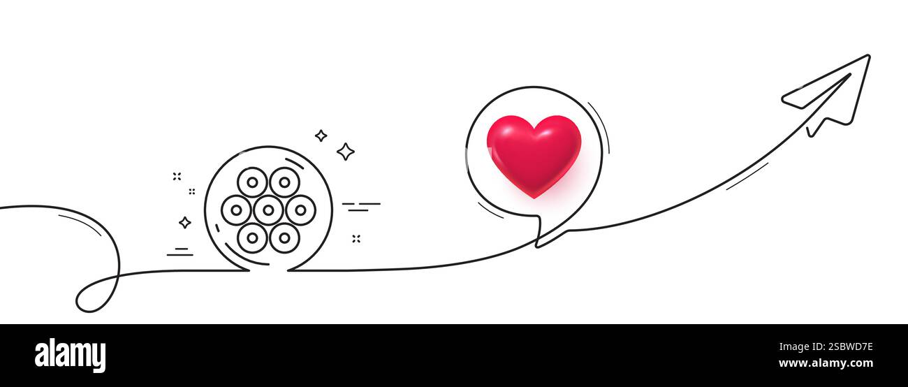 Cable section line icon. Optic fiber sign. Continuous line with plane ...