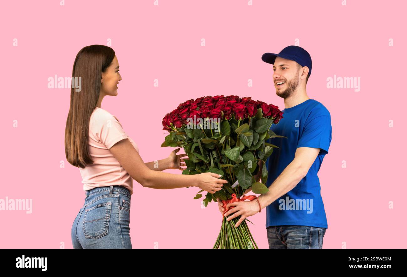Man giving woman roses full hi-res stock photography and images - Alamy