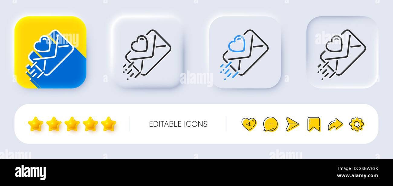 Love letter line icon. Heart mail sign. Neumorphic buttons. Vector ...