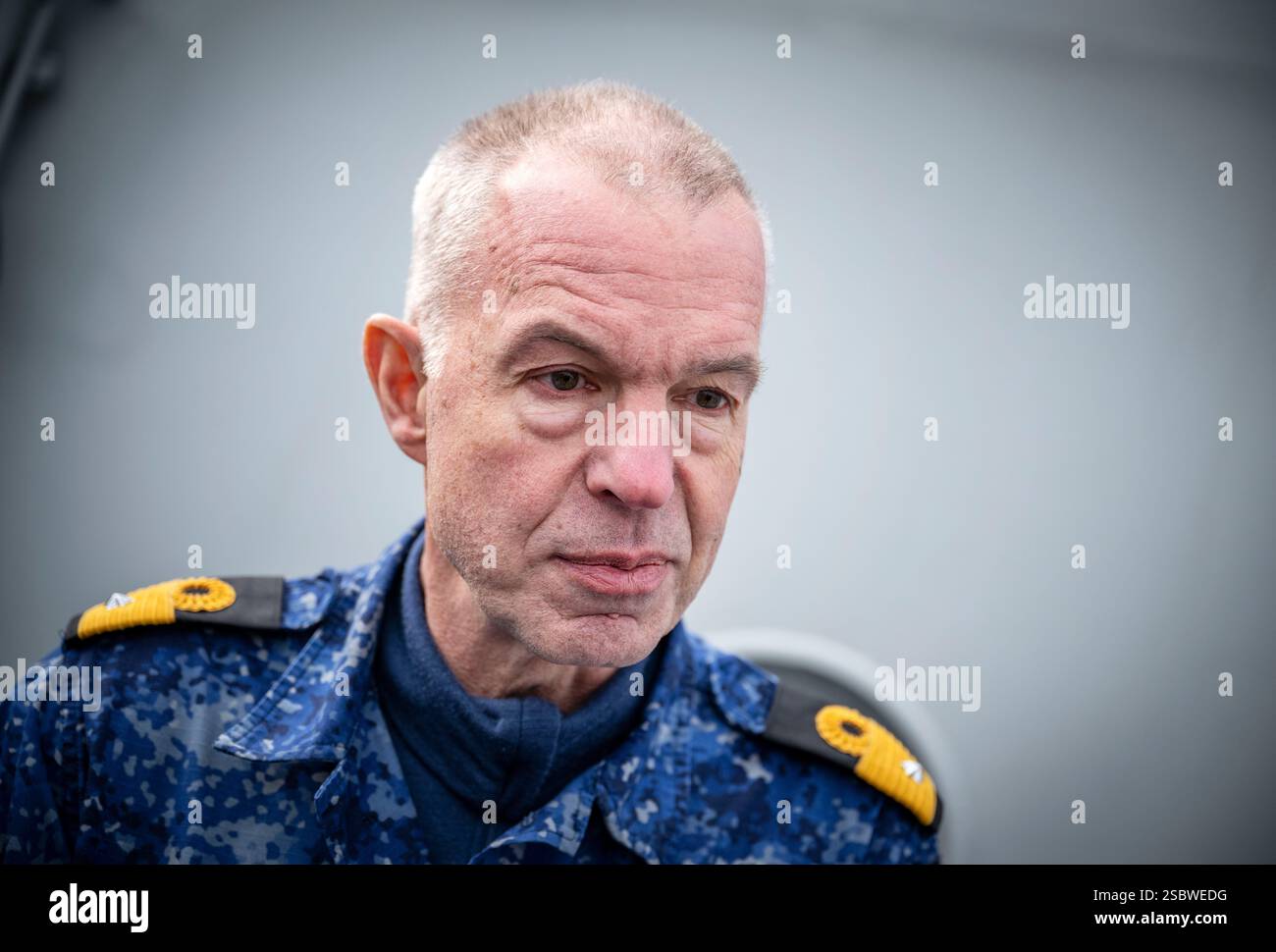 KARLSKRONA 2025-02-04 Arjen Warnaar, head of SNMG1, displays the ...