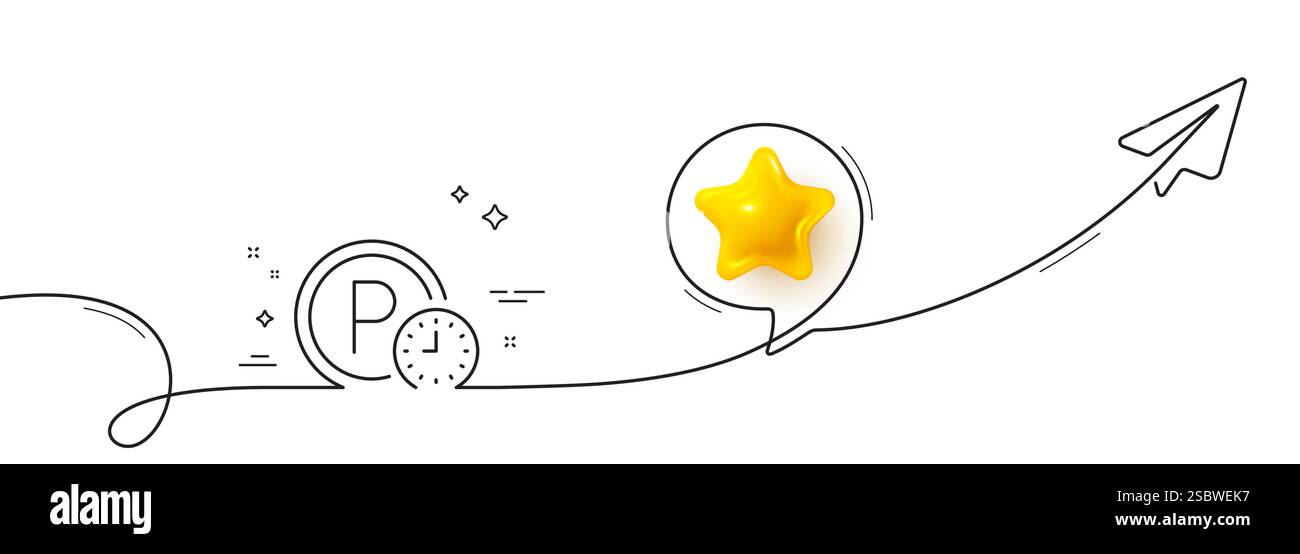 Parking time line icon. Car park clock sign. Continuous line with plane. Vector Stock Vector ...