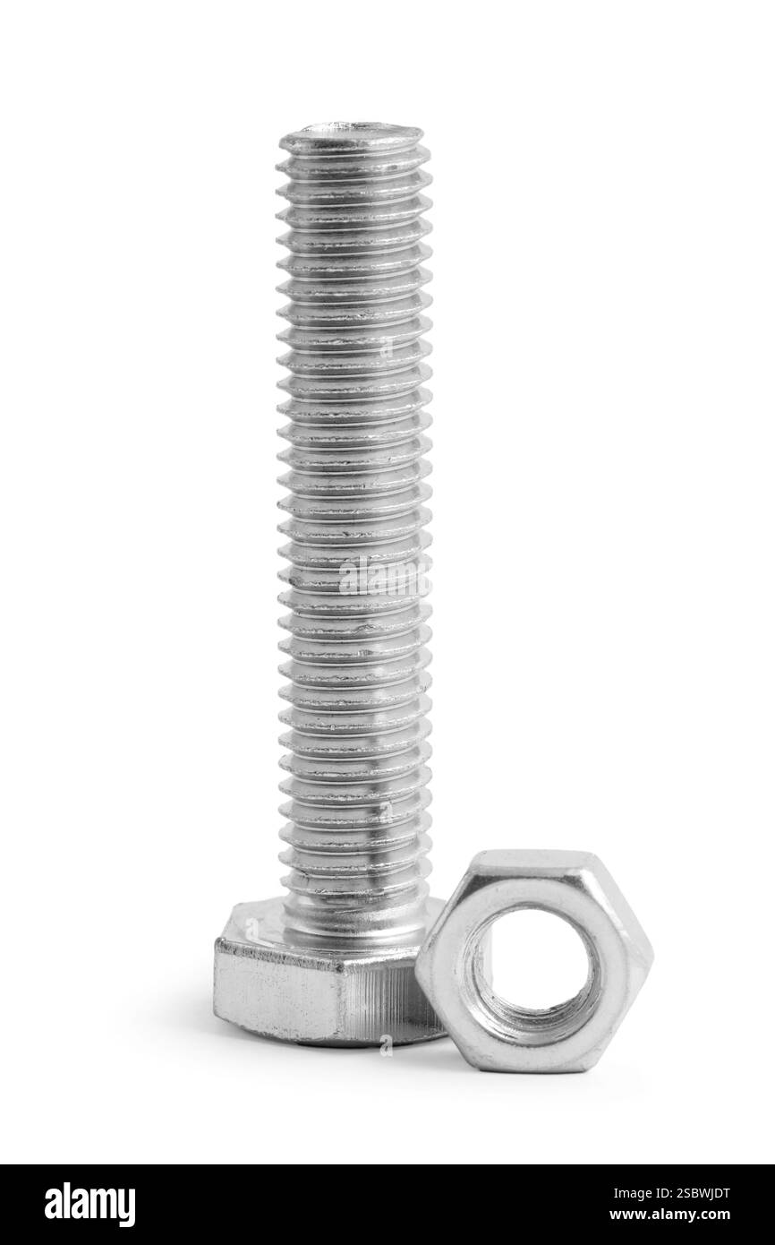Stainless steel tap bolt with nut on white background Stock Photo - Alamy