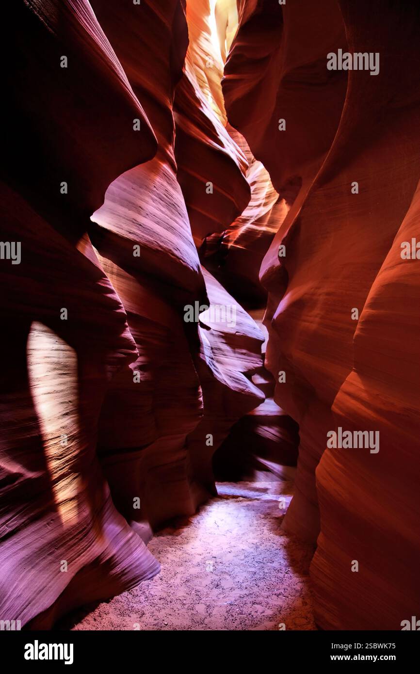 A deep, narrow canyon with a striking red wall. The canyon is so narrow ...