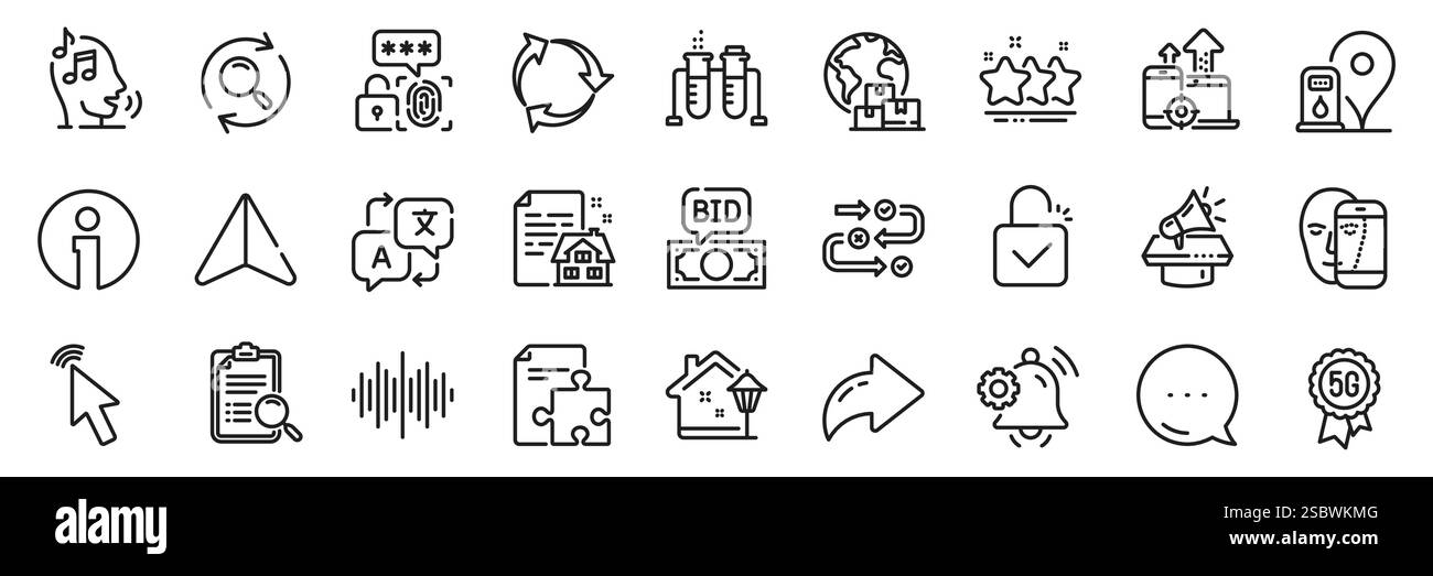 Cursor, 5g technology and Lock line icons pack. For web app. App line ...