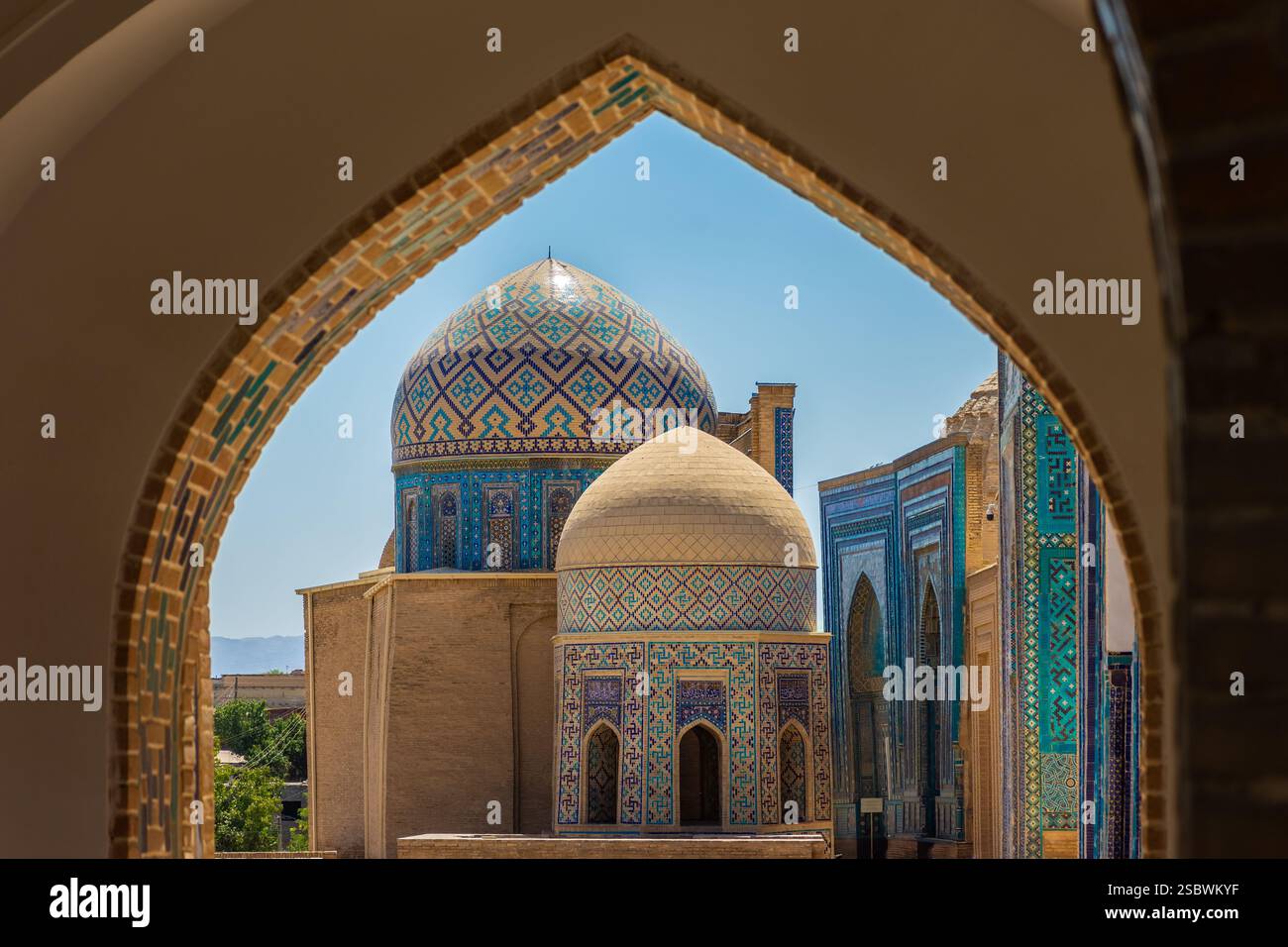View of the Shah-i-Zinda Ensemble in Samarkand, Uzbekistan. Mausoleums ...