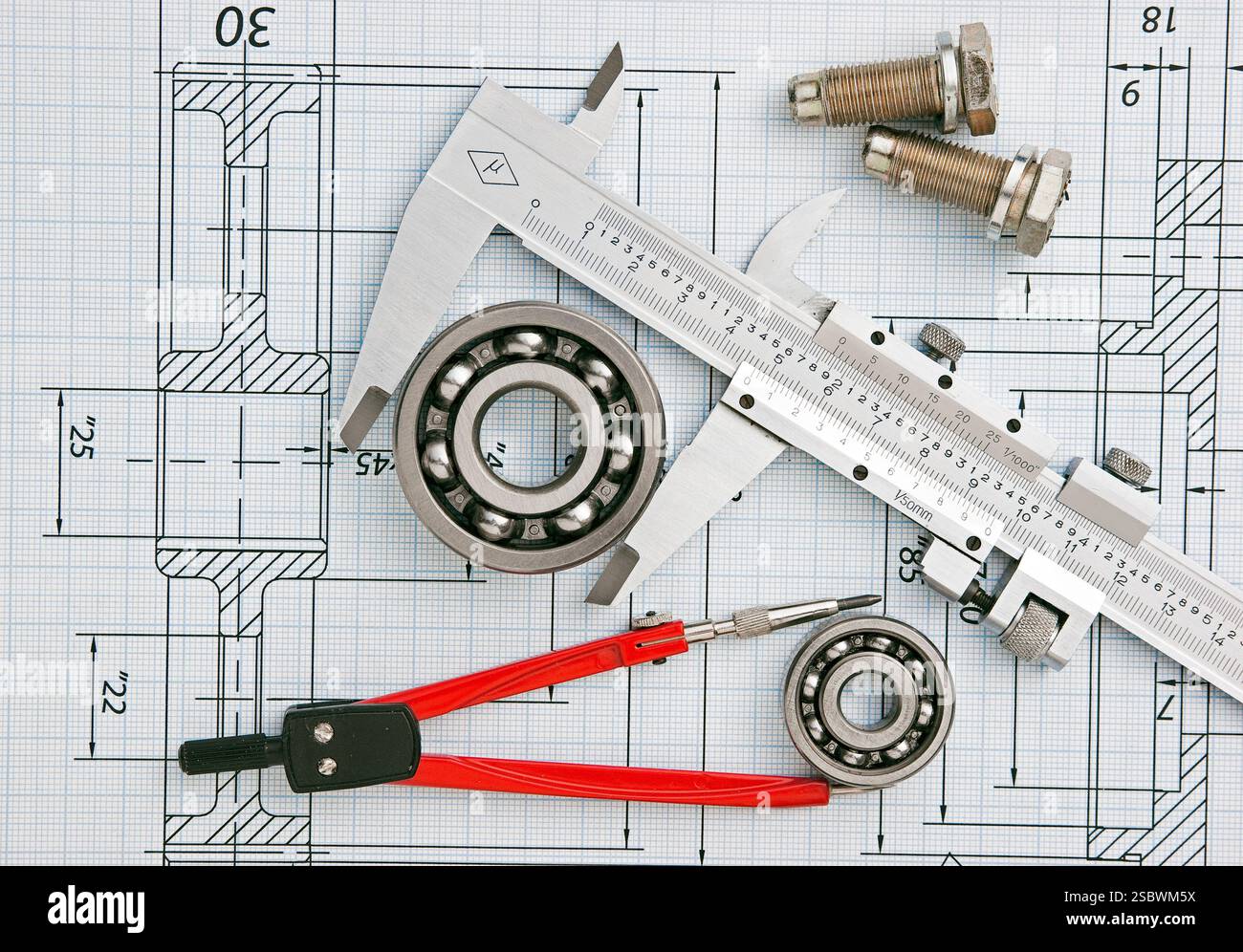 tools and mechanisms detail on the background of technical drawings ...