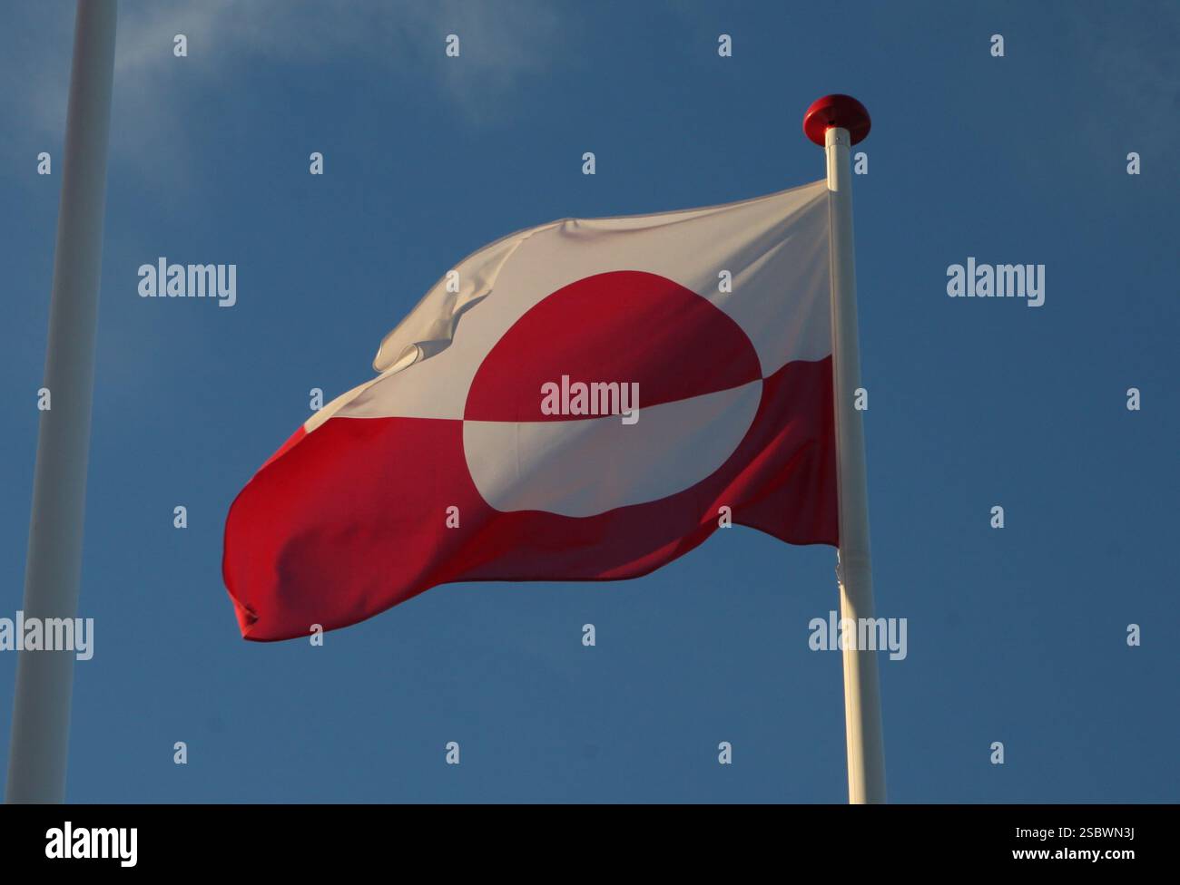 Nuuk, Greenland. 04th Feb, 2025. A Greenlandic flag flies in front of ...