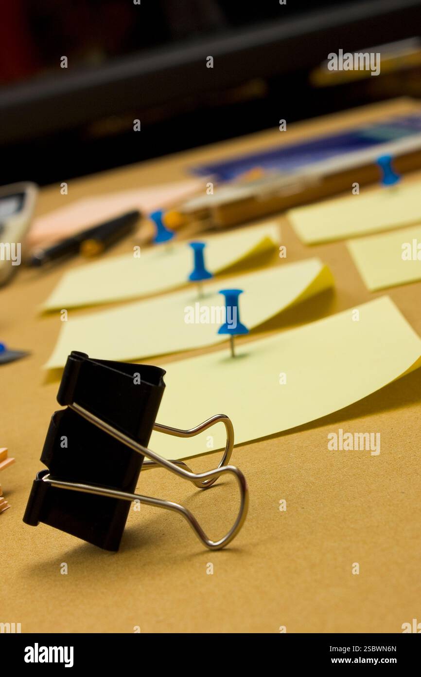Bulletin board with a sheet on the buttons Stock Photo - Alamy
