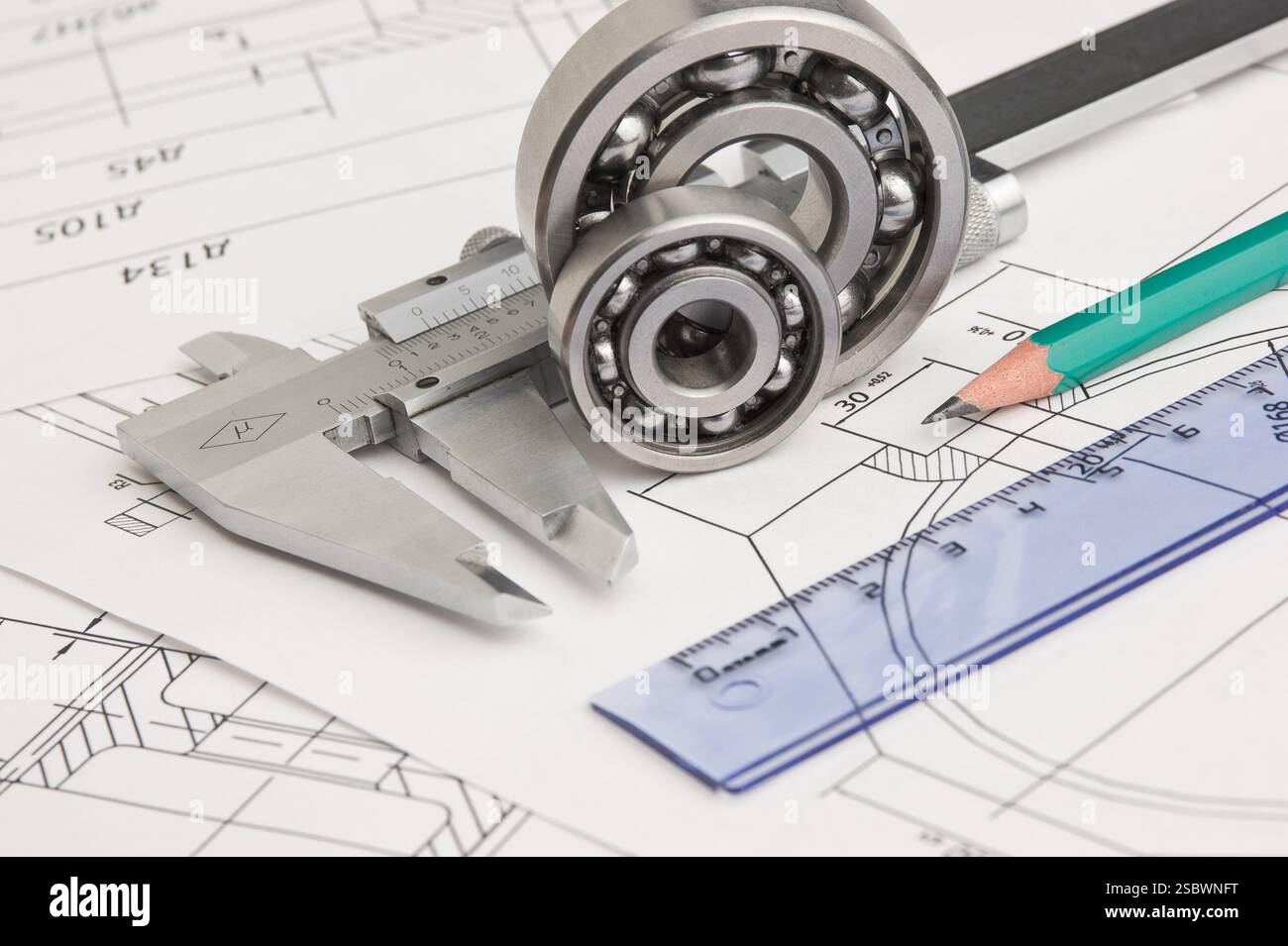 tools and mechanisms detail on the background of technical drawings ...