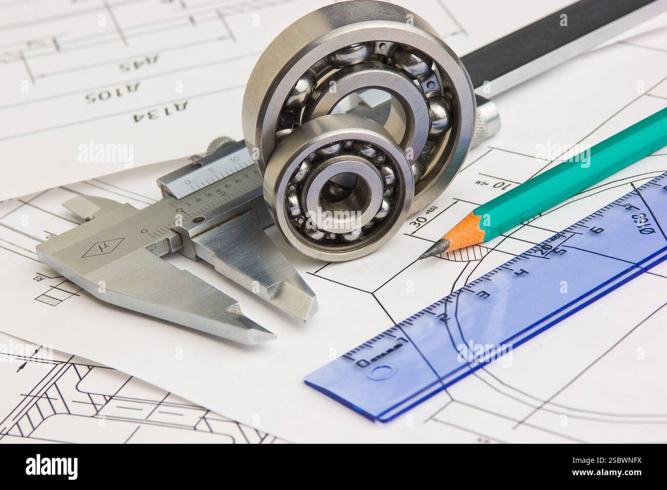 tools and mechanisms detail on the background of technical drawings ...