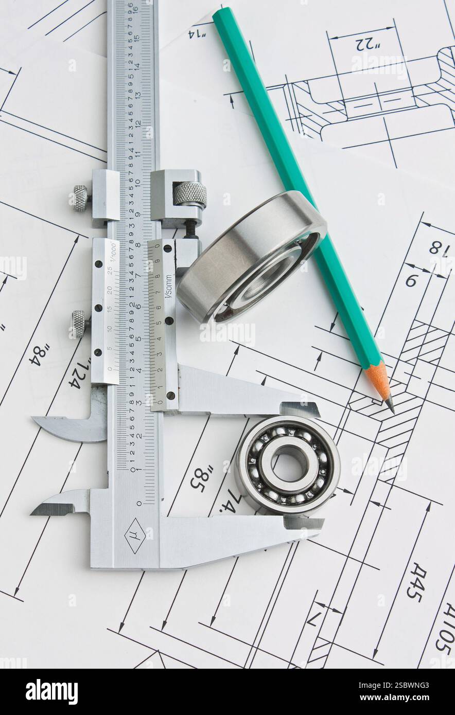 tools and mechanisms detail on the background of technical drawings ...