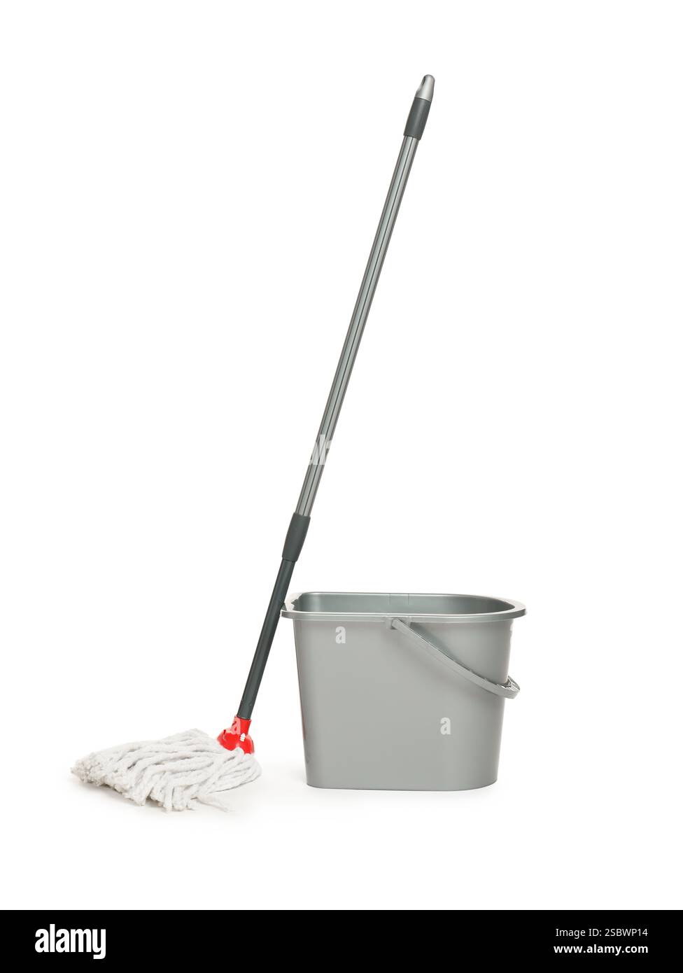 String mop and bucket isolated on white. Cleaning equipment Stock Photo ...