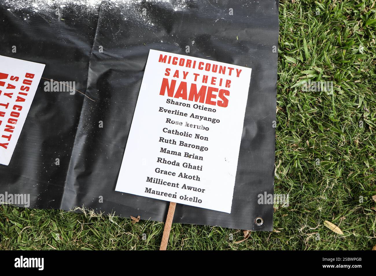Nakuru, Kenya. 1st Feb, 2025. Placards bearing the names of victims of ...