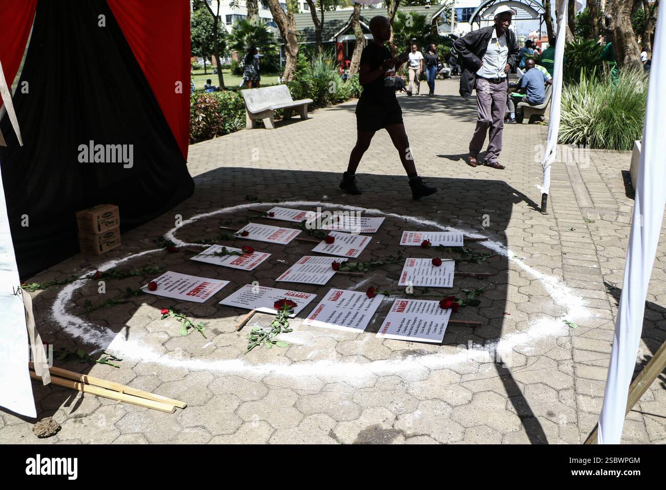 Nakuru, Kenya. 1st Feb, 2025. Placards bearing the names of victims of ...