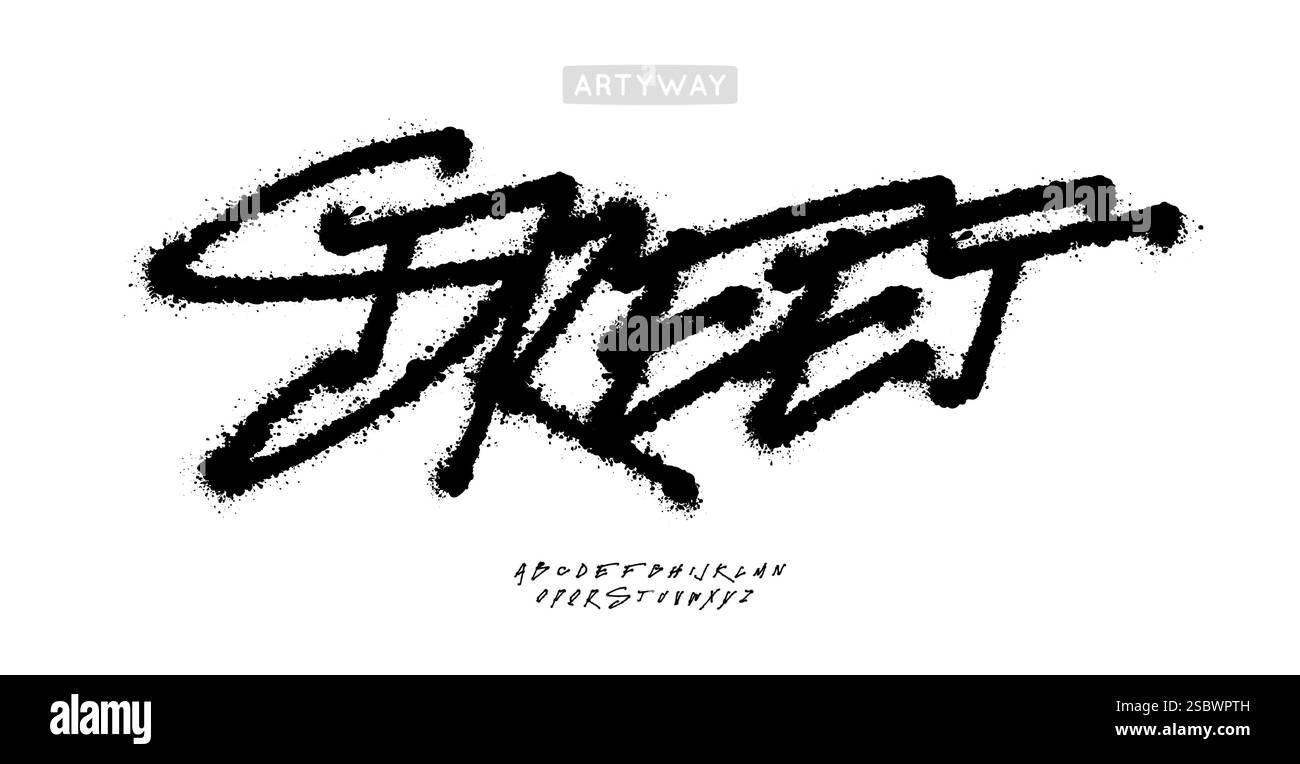 Street art graffiti font, rough brush script, bold spray paint alphabet ...