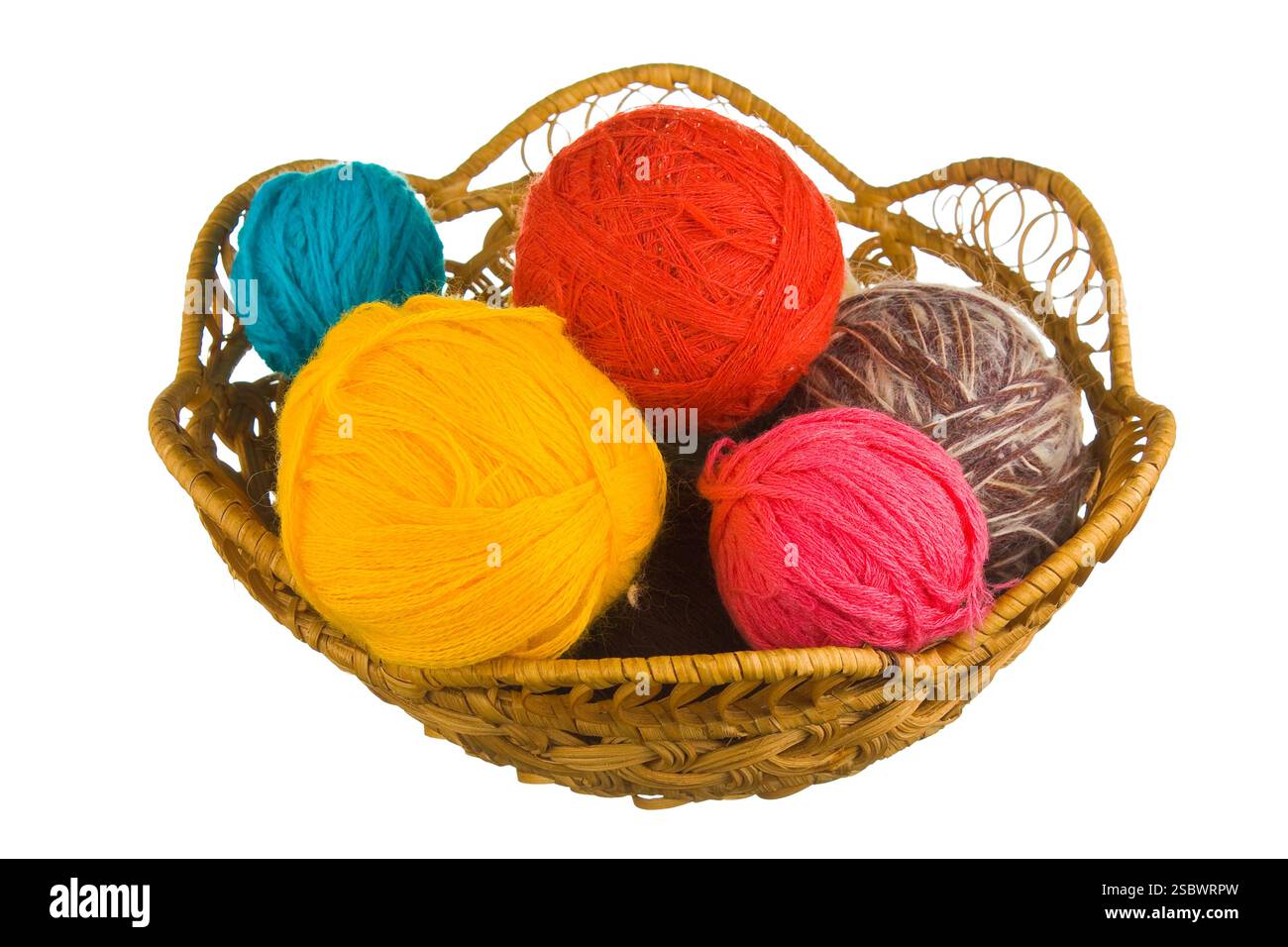 Ball of wool in basket is isolated on a white background Stock Photo ...