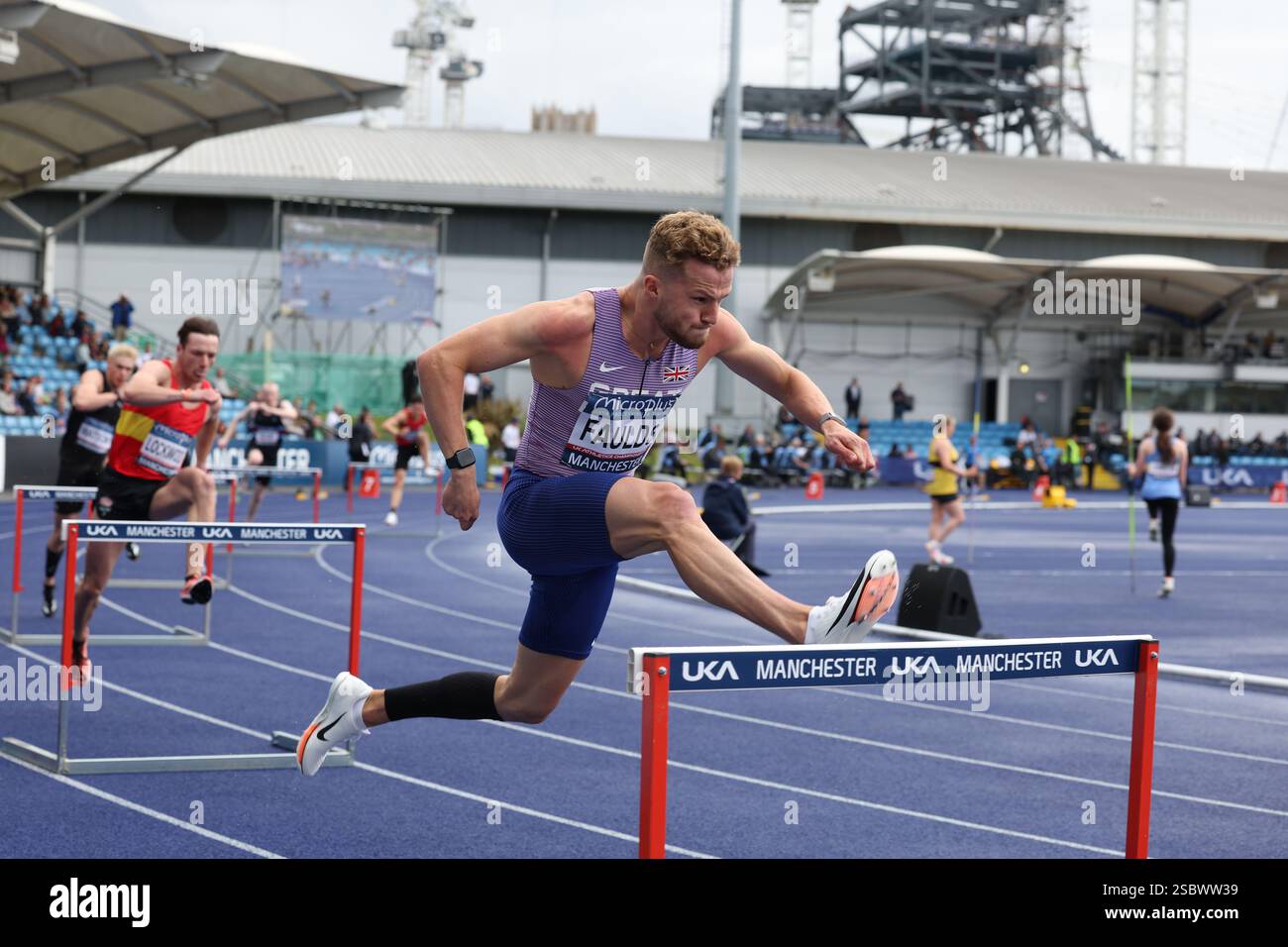 Joshua FAULDS of Rugby & Northants AC in the 400m Hurdles heats at the ...