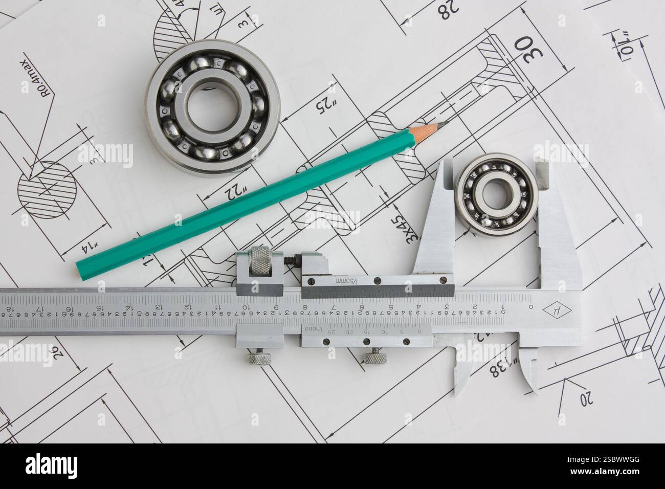 tools and mechanisms detail on the background of technical drawings ...