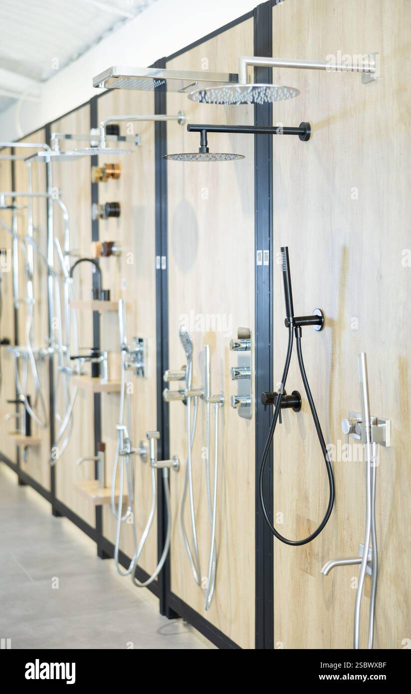 Samples of construction materials in the showroom of hardware store ...