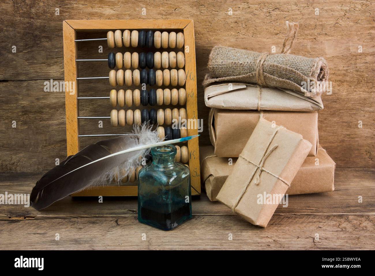 Still Life in a warehouse with abacus in old-style Stock Photo - Alamy