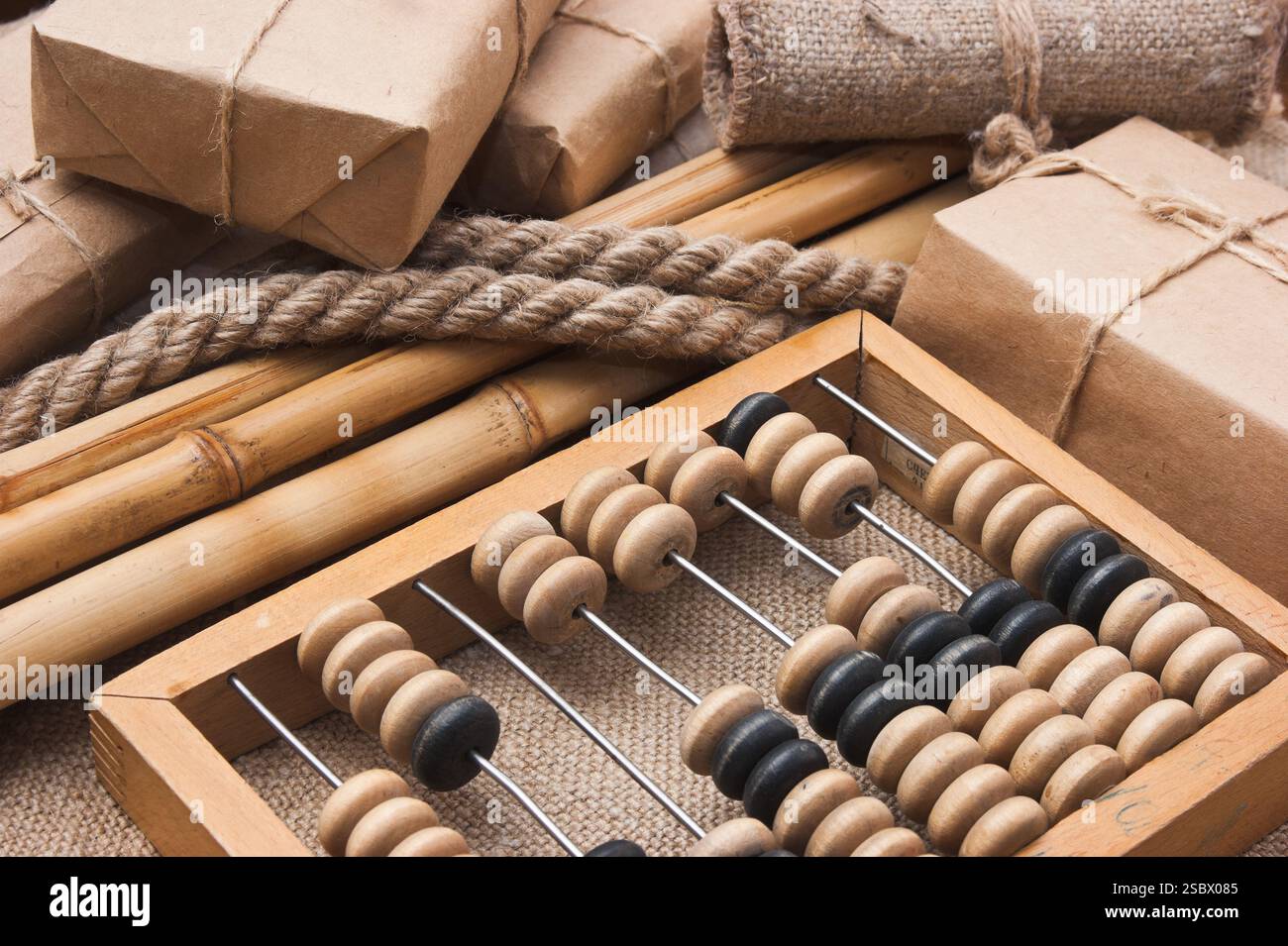 Still Life in a warehouse with abacus in old-style Stock Photo - Alamy