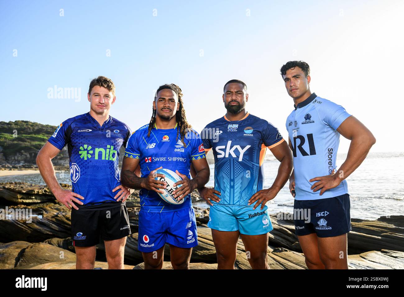 (L-R) Super rugby players Beauden Barrett of the Blues, Selestino ...