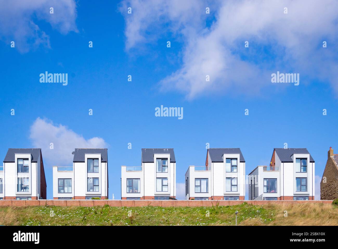 Modern seaside houses promenade view newbiggin by the sea lined up ...