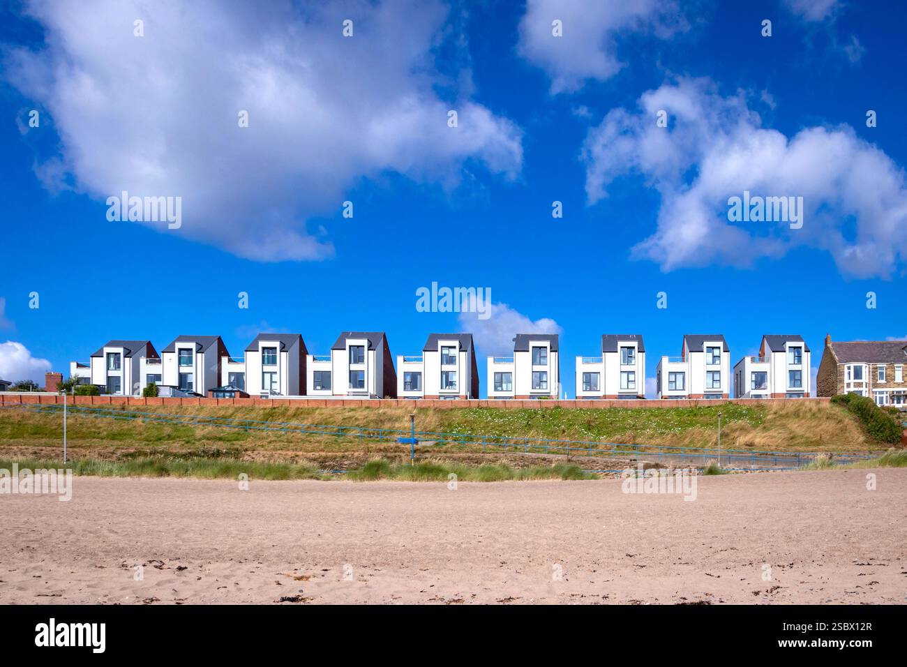 Modern seaside houses promenade view newbiggin by the sea lined up ...