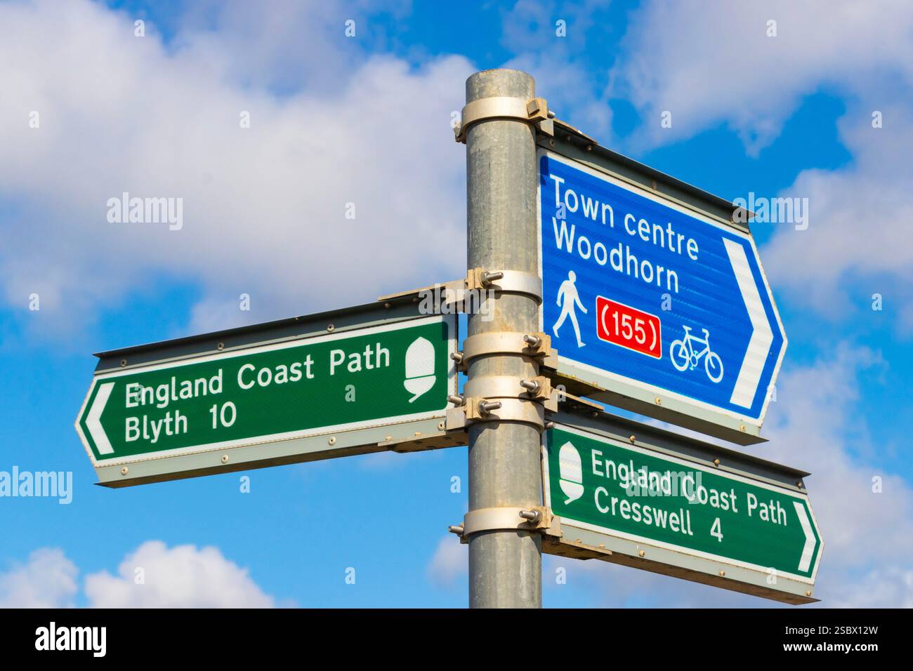 Direction signs for England Coast Path, blyth and Town Centre Woodhorn ...