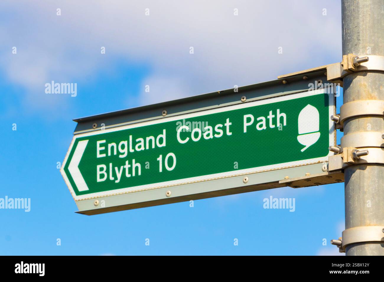 Direction signs for England Coast Path and Town Centre Woodhorn by the ...