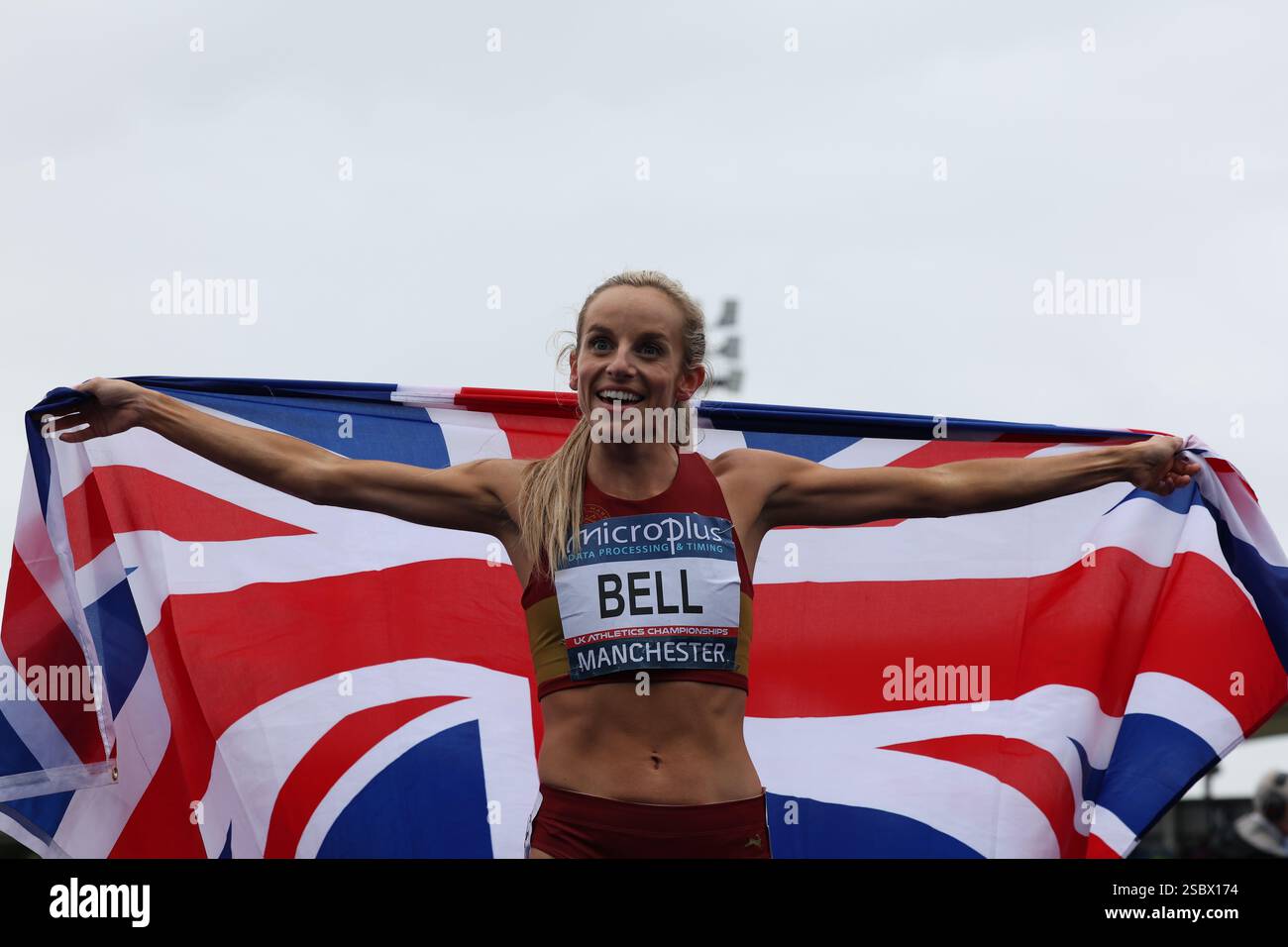 Georgia BELL of Belgrave Harriers celebrating with the UK Flag after ...