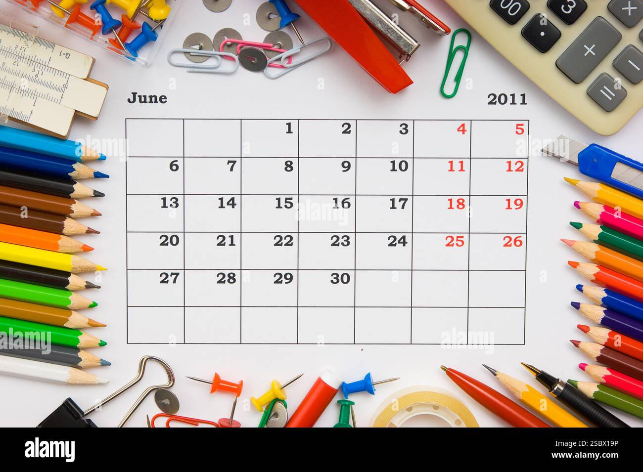 monthly calendar with the office, school and office supplies for 2011 ...