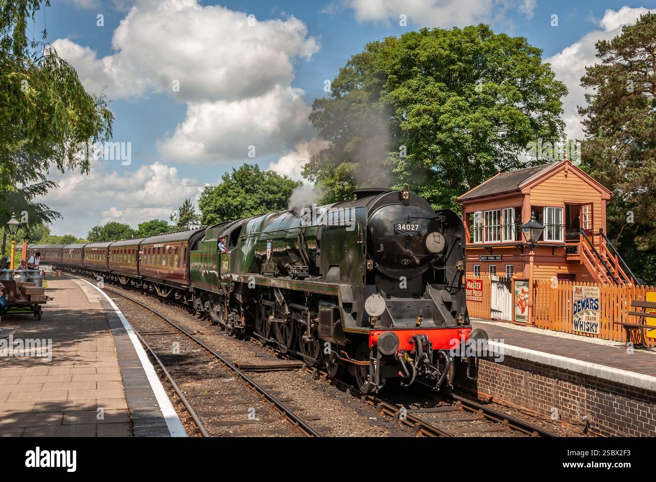 BR 'WC' 4-6-2 No. 34027 'Taw Valley' arrives at Arley station on the ...