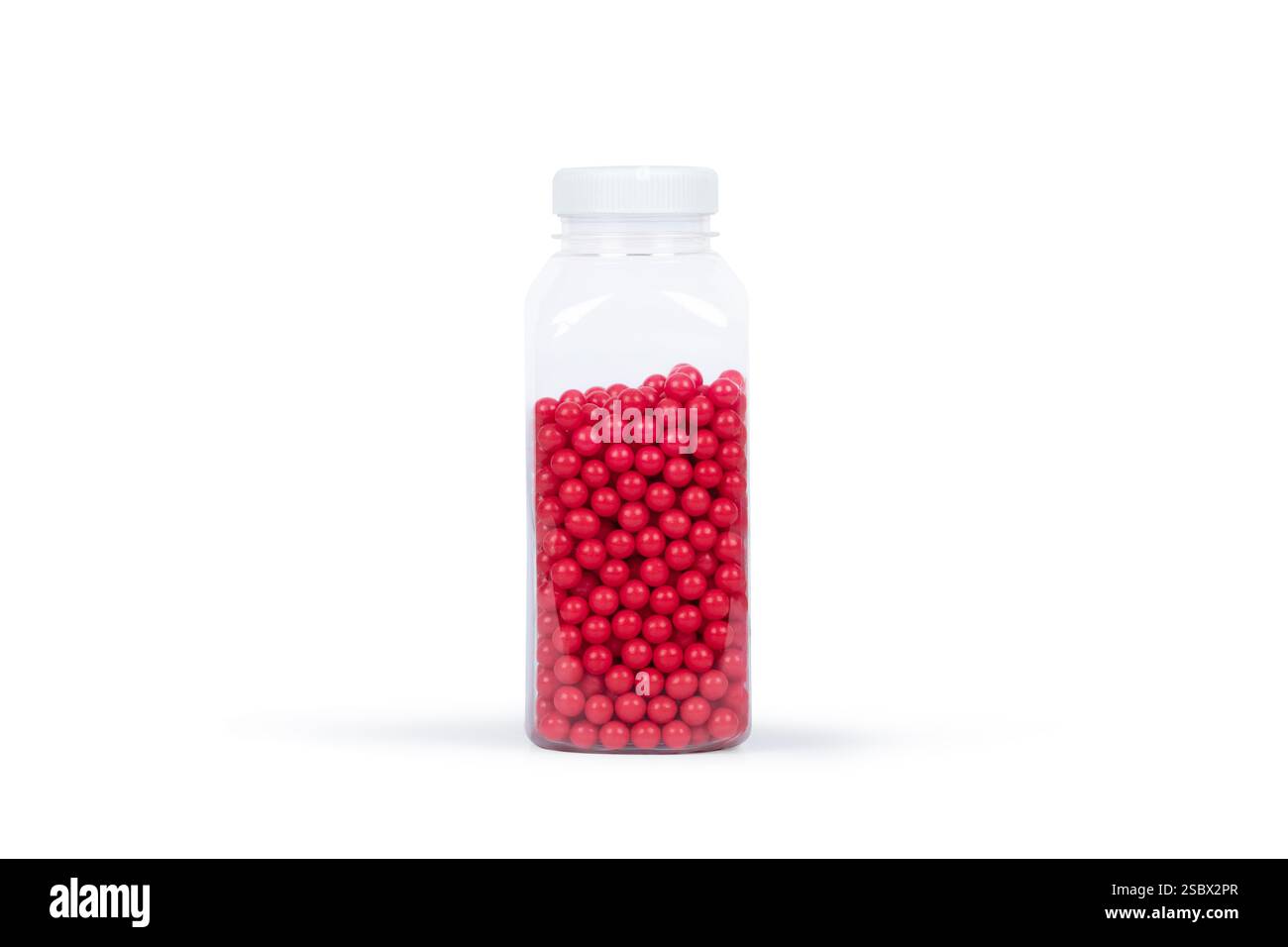 Transparent Plastic Container Filled with Red Sugar Pearls: Minimalist ...
