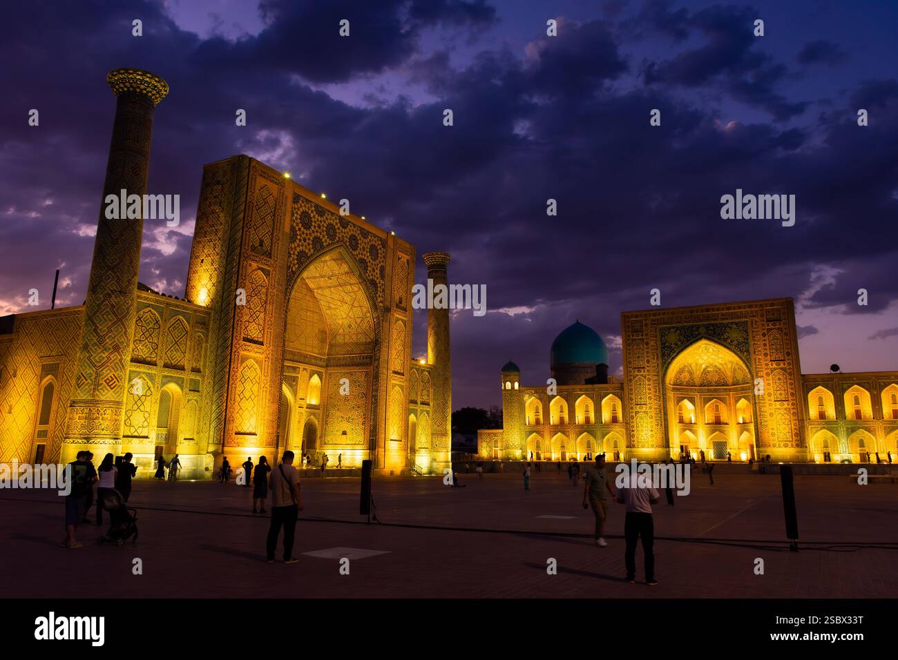 Cloudy twilight over the Registan Madrasa, Samarkand, Uzbekistan, 10 ...