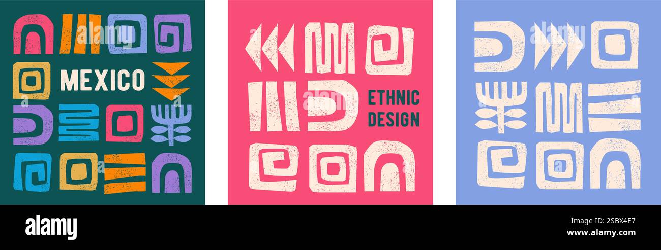 Abstract ethnic pictogram backgrounds. African boho art cards, posters ...