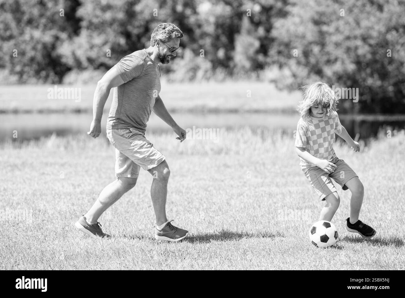 Father dad and son enjoying outdoor activities together. Outdoor ...
