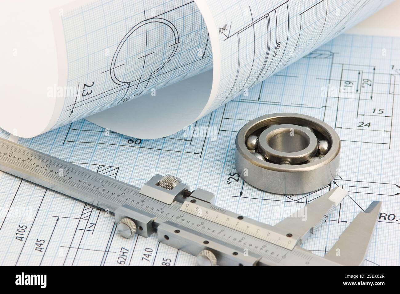 tools and mechanisms detail on the background of technical drawings ...