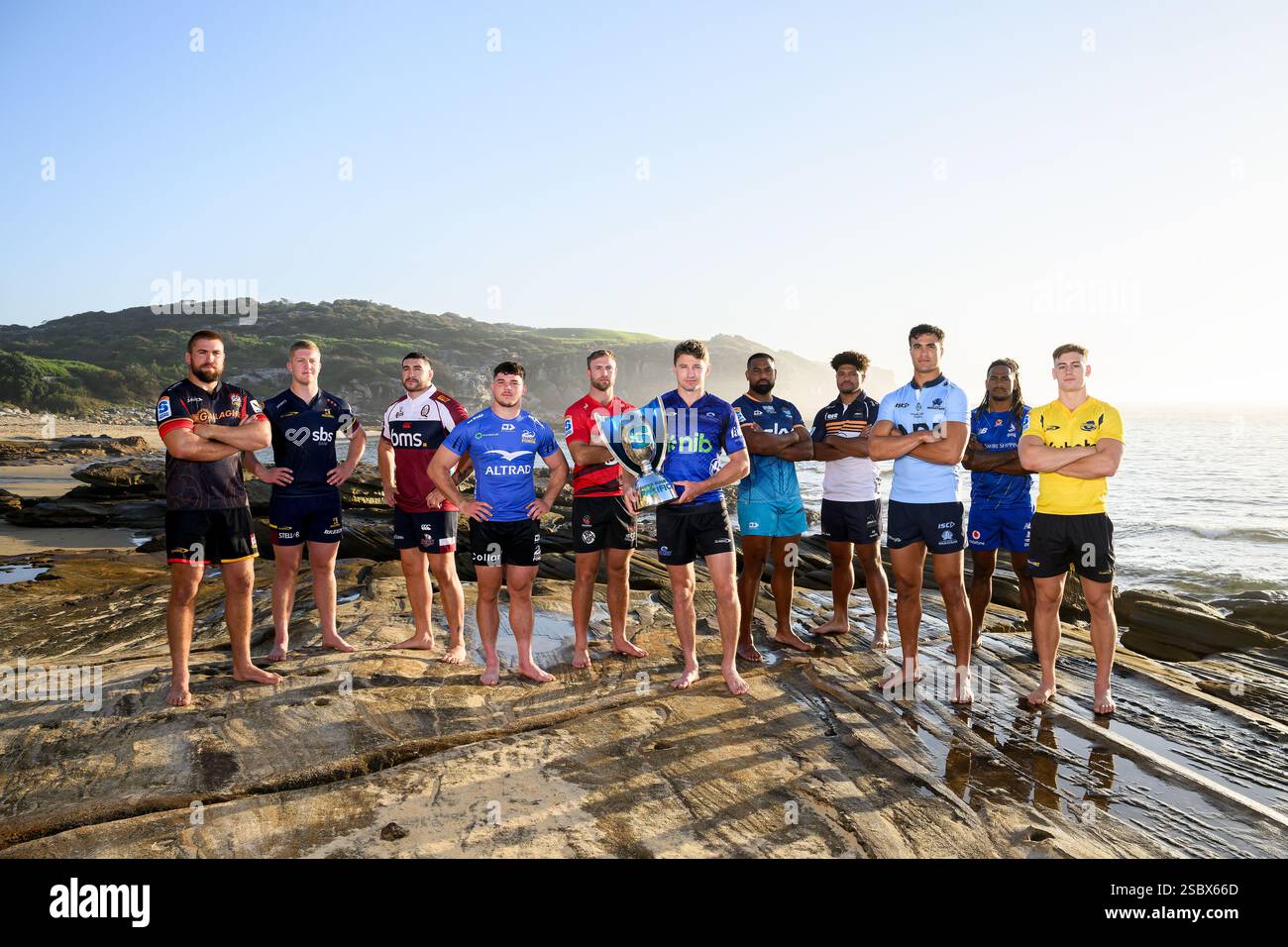 (L-R) Players Aidan Ross of the Chiefs, Sean Withy of the Highlanders, Jeffery Toomaga-Allen of ...