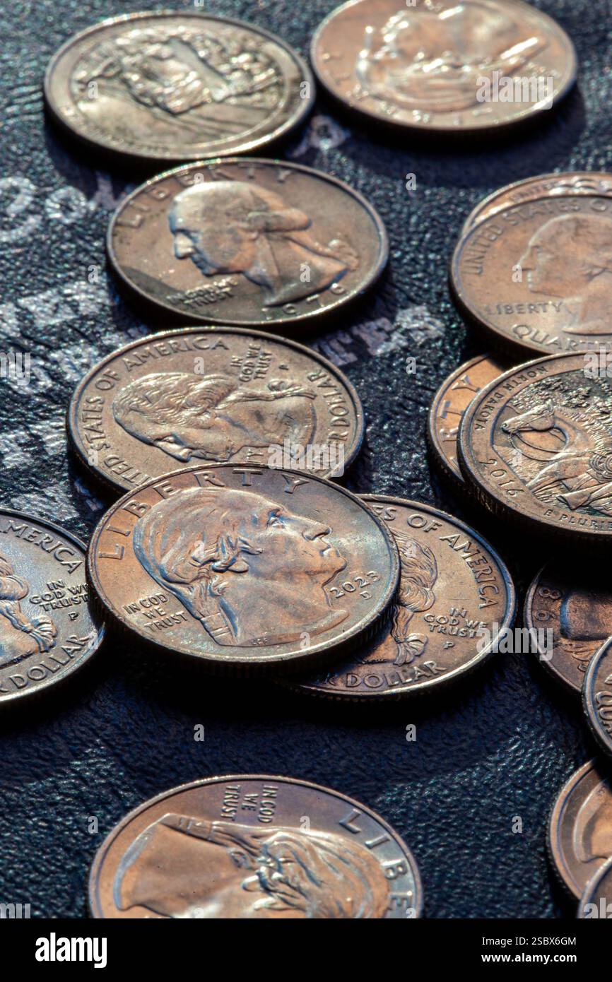 Still life of $.25 coins on a collectors trifold storage book, 2025 ...