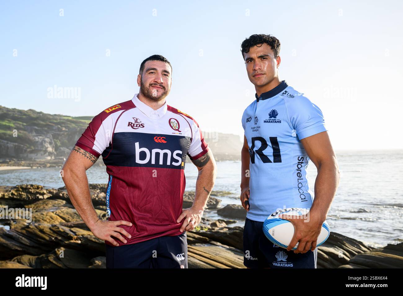 Super rugby players Jeffery Toomaga-Allen of the Queensland Reds (left ...