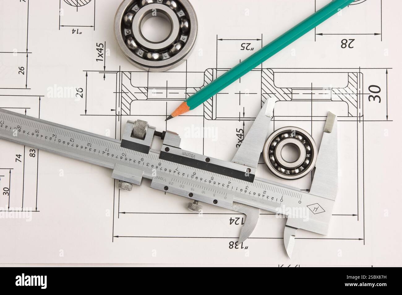tools and mechanisms detail on the background of technical drawings ...