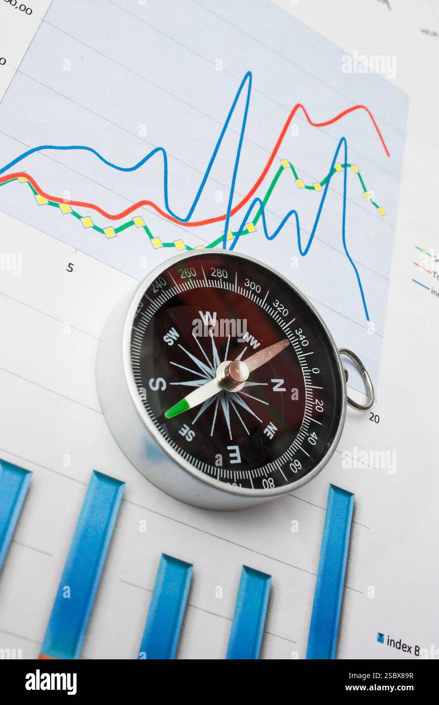 compass on the background of economic growth charts Stock Photo - Alamy