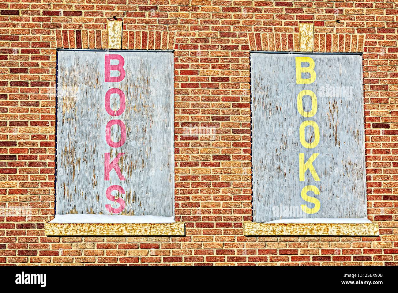 Two windows with the word books on them. One window is on the left and ...
