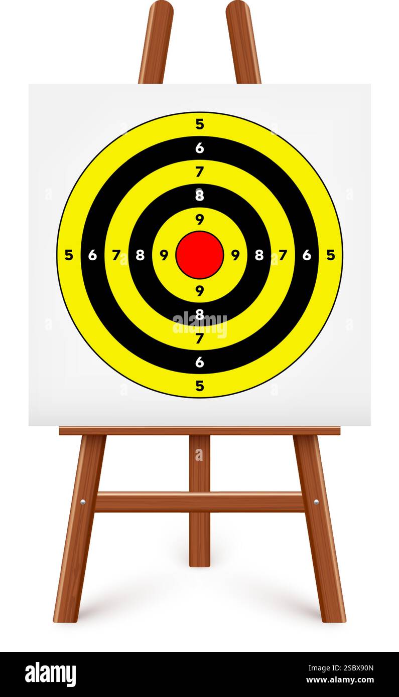Shooting range target on a wooden easel stand. Paper target with ...